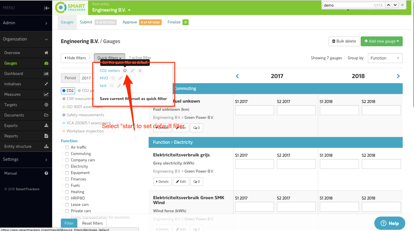 Set default quick filter – SmartTrackers Set default quick filter – SmartTrackers